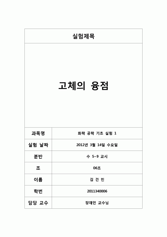고체의 융점 레포트 자료