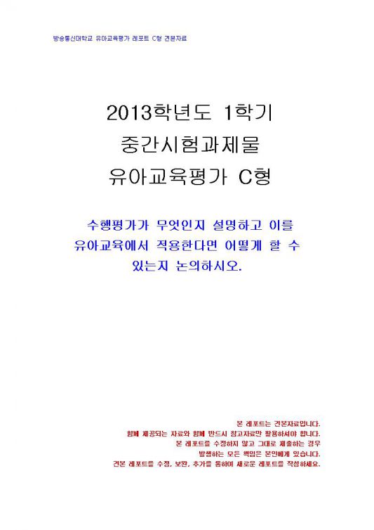 2013년 1학기 유아교육평가 중간시험과제물 C형(수행평가)
