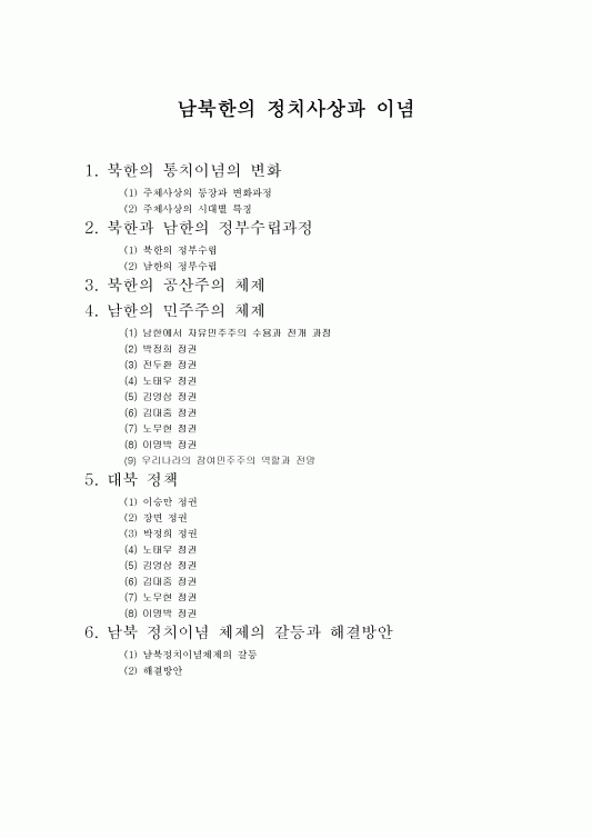 남북한의 정치사상과 이념 - 북한 통치이념 변화