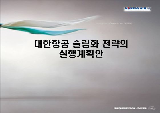 대한항공 슬림화 전략의 실행계획안 (슬림화 전략의 목적 및 필요성, 선정 이유, 실행계획안, 기대효과, 실행시 VS 미실행시 비교분석, 조직도 구성, 추진 계획표).PPT자료