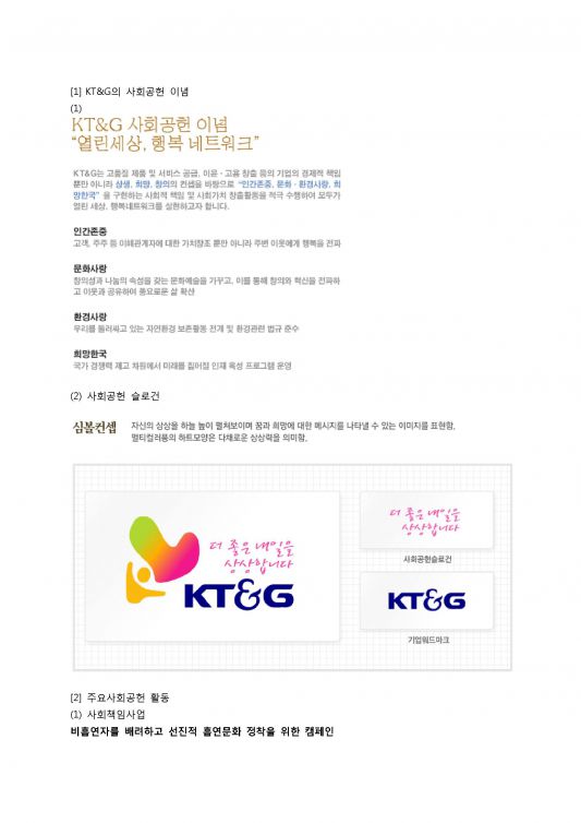 KT&G의 사회공헌 이념 & 주요사회공헌 활동, 사회공헌 슬로건, 주요 사회 공헌 활동