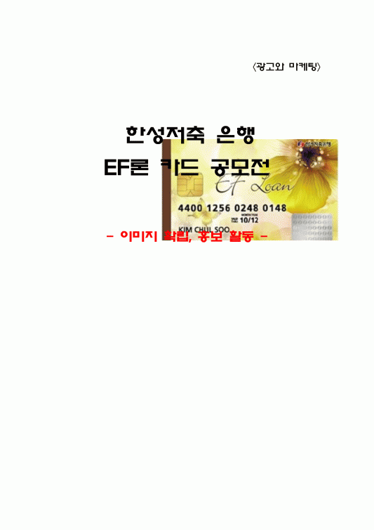 [광고와 마케팅] 한성저축 은행 EF론 카드 공모전 - 이미지 확립, 홍보 활동