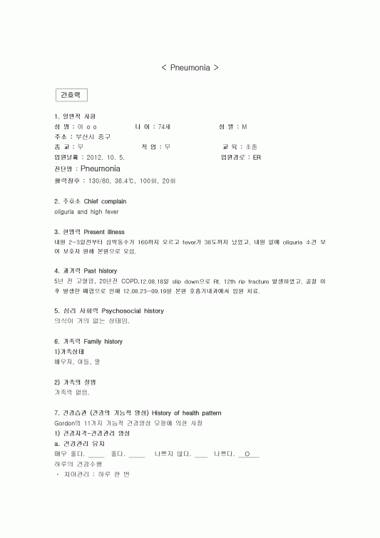 Pneumonia (폐렴) 케이스 스터디