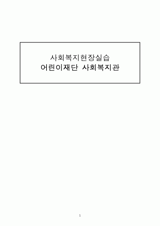 [사회복지현장 실습보고서] 어린이재단 사회복지관 현장 실습 보고서 (기관소개, 사업소개, 감상 및 전망)(평가우수자료)