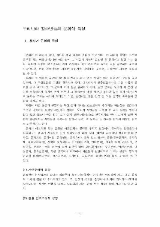 청소년 문화의 특성