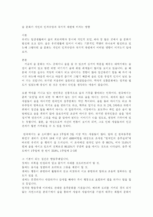 칵테일과 술문화-술 문화가 개인의 인격수양과 국가적 차원에 미치는 영향