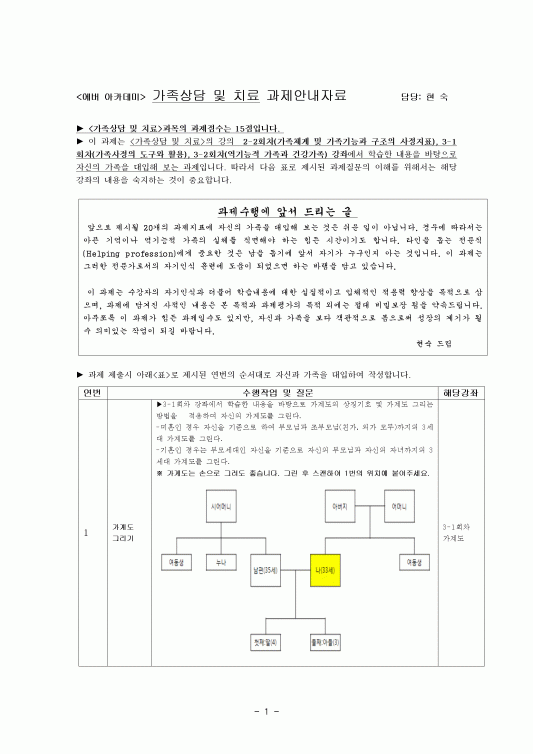 가족상담 및 치료 과제안내자료 (답변완료)