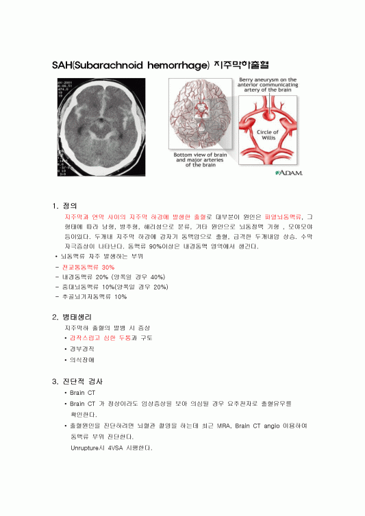 [신경외과] SAH(Subarachnoid hemorrhage) 지주막하출혈