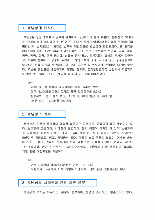 중국 호남성 레포트 자료