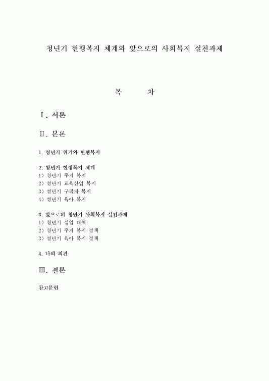 청년기 현행복지 체계와 앞으로의 사회복지 실천과제