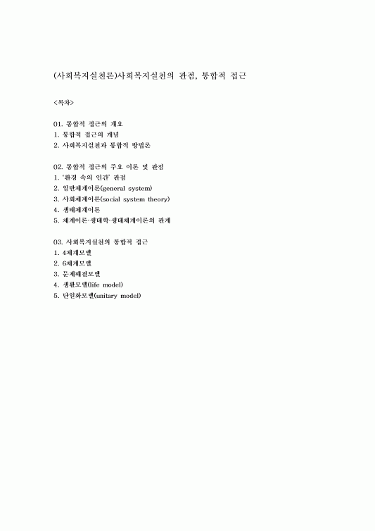 (사회복지실천론)사회복지실천의 관점, 통합적 접근