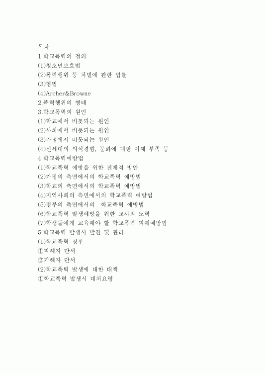 학교폭력의 사고예방 및 관리에 대해서(정의, 형태, 원인, 예방법, 발견 및 관리)