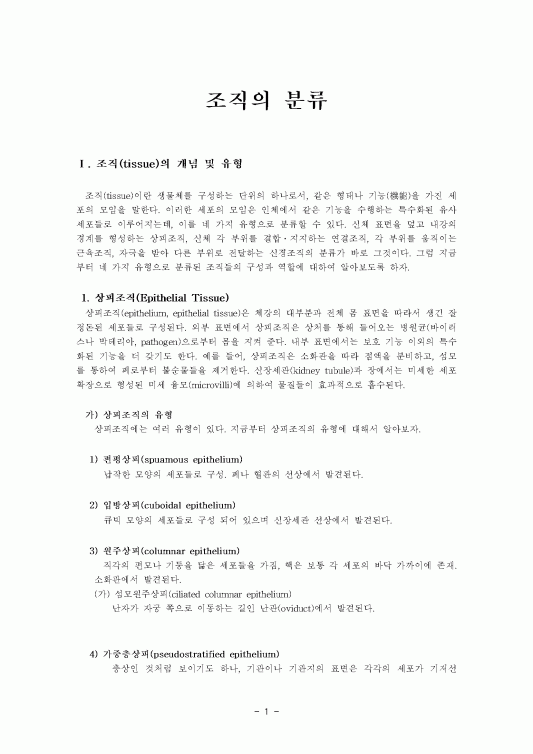 [인체생리학] 인체 조직의 분류 - 조직의 개념 및 유형, 결합조직, 근육조직, 신경조직
