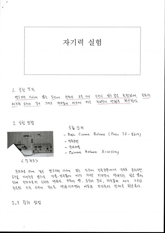 물리 실험 자기력 실험 [예비]