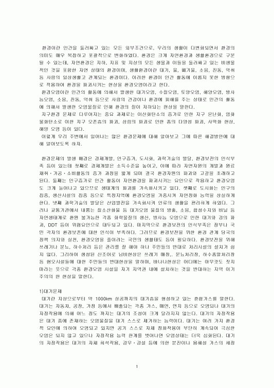 우리지역의 환경문제와 대책방안