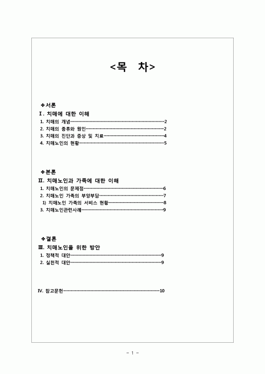 노인성 치매 레포트 자료