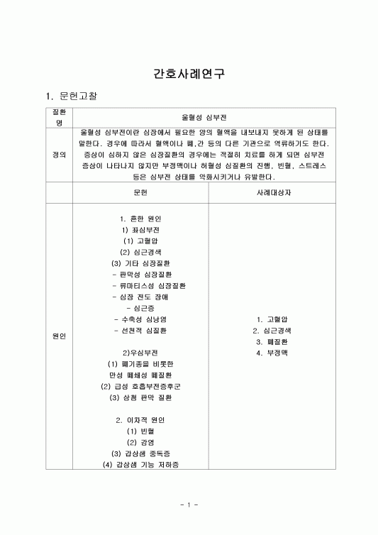 CHF 성인 간호학 case study 자료입니다^^