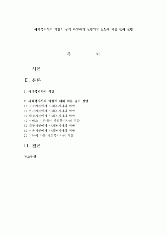 사회복지사의 역할이 무척 다양하게 설명되고 있는데 예를 들어 설명