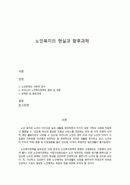 노인복지의 현실과 향후과제