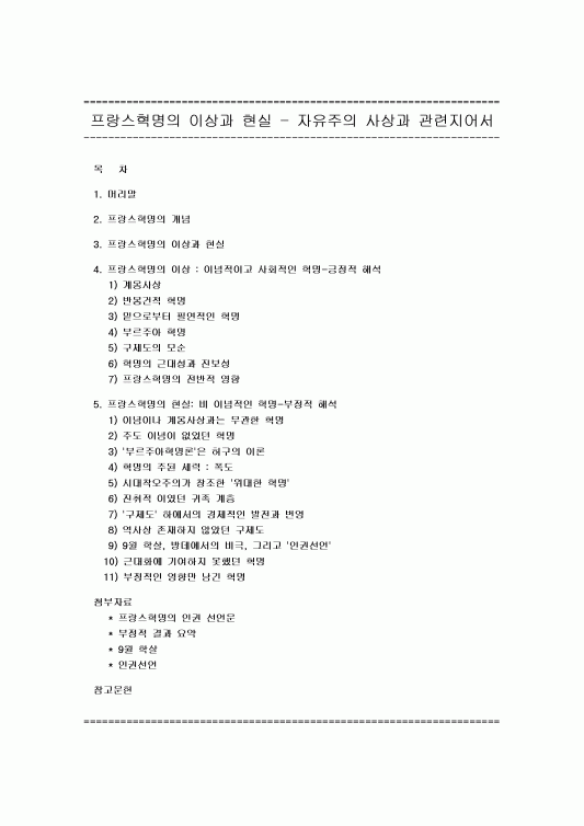 [역사학개론] 프랑스혁명의 이상과 현실 - 자유주의 사상과 관련지어서