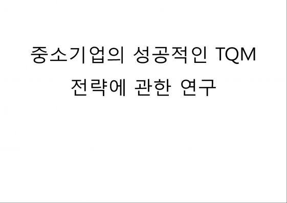 중소기업의 성공적인 TQM 전략에 관한 연구
