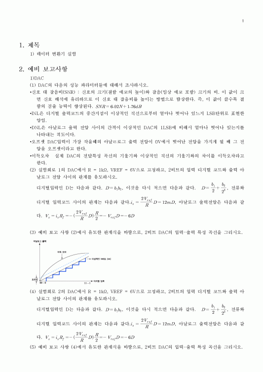 데이터 변환기 실험 DAC ADC 예비 레포트