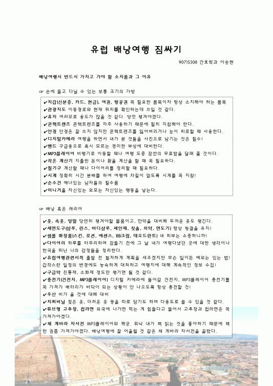 유럽배낭여행(이탈리아) 계획표, 여행 감상문