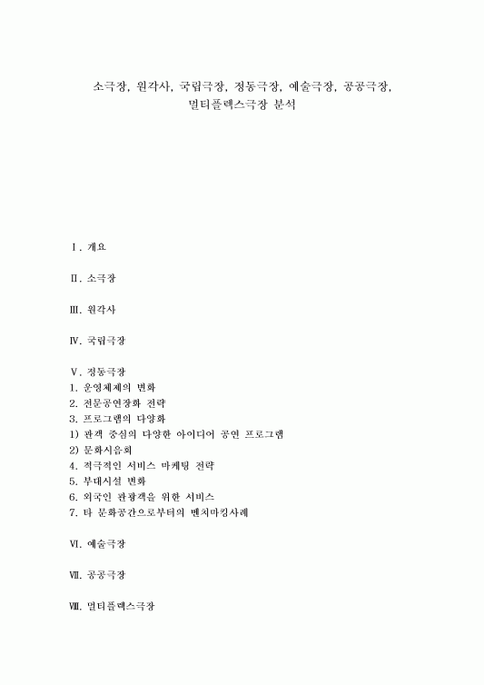 [소극장][원각사][국립극장][정동극장][예술극장][공공극장][멀티플렉스극장]소극장, 원각사, 국립극장, 정동극장, 예술극장, 공공극장, 멀티플렉스극장 분석(소극장, 원각사, 국립극장, 정동극장, 예술, 공공극장)