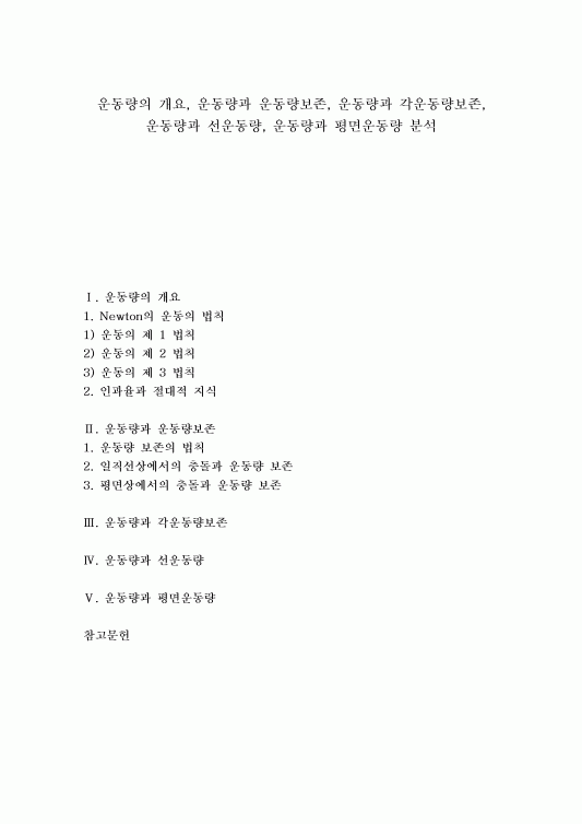 [운동량][운동량 개요][운동량과 운동량보존][운동량과 각운동량보존][운동량과 선운동량][평면운동량]운동량의 개요, 운동량과 운동량보존, 운동량과 각운동량보존, 운동량과 선운동량, 운동량과 평면운동량 분석