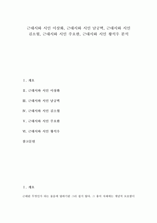 [근대시][근대시와 시인 이상화][시인 남궁벽][시인 김소월][시인 주요한][시인 황석우]근대시와 시인 이상화, 근대시와 시인 남궁벽, 근대시와 시인 김소월, 근대시와 시인 주요한, 근대시와 시인 황석우 분석