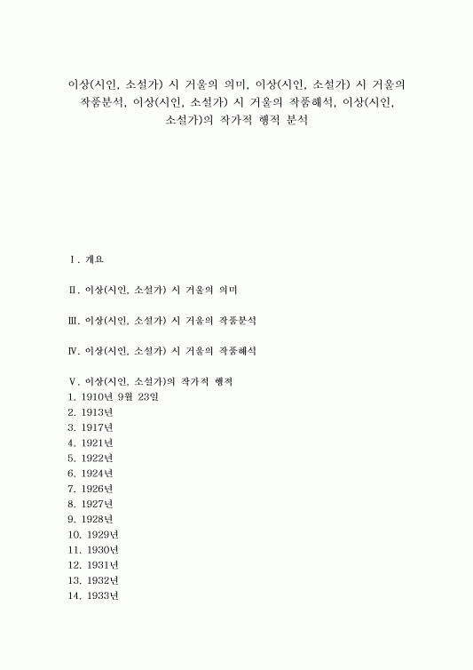 [시 거울][이상(시인, 소설가)][작품분석][작품해석]이상(시인, 소설가) 시 거울의 의미, 이상(시인, 소설가) 시 거울의 작품분석, 이상(시인, 소설가) 시 거울의 작품해석, 이상(시인, 소설가)의 작가적 행적 분석