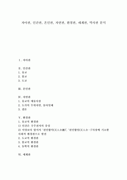 [자아관][인간관][혼인관][자연관][환경관][세계관][역사관][자아][인간][혼인][자연][환경][세계]자아관, 인간관, 혼인관, 자연관, 환경관, 세계관, 역사관 분석(자아관, 인간관, 혼인관, 자연관, 환경관, 세계관)