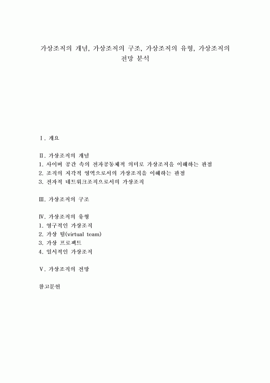 [가상조직][가상조직 개념][가상조직 구조][가상조직 유형][가상조직 전망]가상조직의 개념, 가상조직의 구조, 가상조직의 유형, 가상조직의 전망 분석(가상조직, 가상조직 개념, 가상조직 구조, 가상조직 유형)