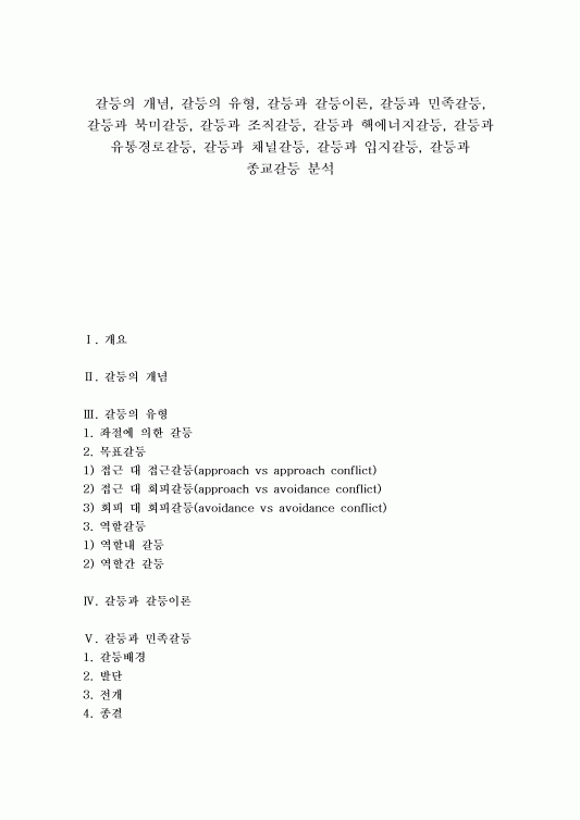 [갈등]갈등의 개념, 갈등의 유형, 갈등과 갈등이론, 갈등과 민족갈등, 갈등과 북미갈등, 갈등과 조직갈등, 갈등과 핵에너지갈등, 갈등과 유통경로갈등, 갈등과 채널갈등, 갈등과 입지갈등, 갈등과 종교갈등 분석
