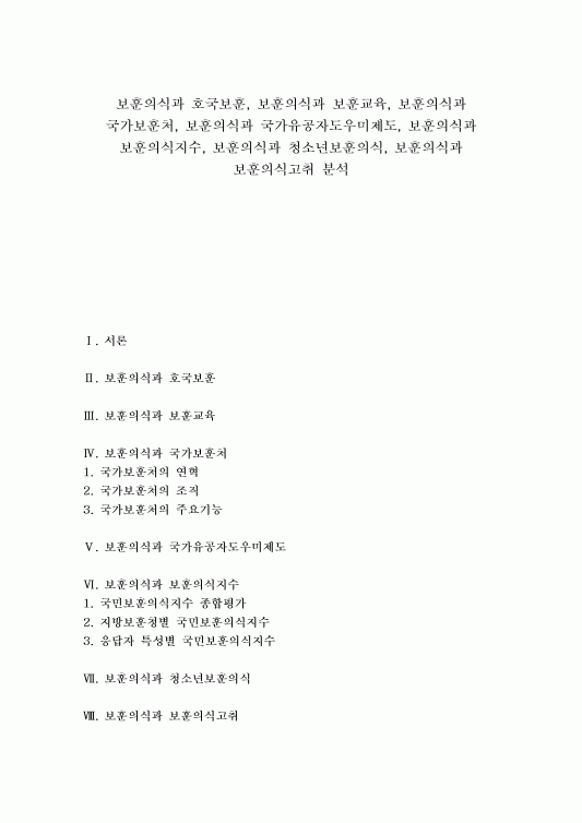 [보훈의식][호국보훈]보훈의식과 호국보훈, 보훈의식과 보훈교육, 보훈의식과 국가보훈처, 보훈의식과 국가유공자도우미제도, 보훈의식과 보훈의식지수, 보훈의식과 청소년보훈의식, 보훈의식과 보훈의식고취 분석