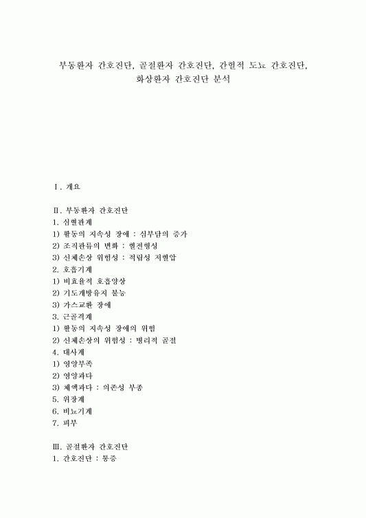 [간호진단][부동환자 간호진단][골절환자 간호진단][간헐적 도뇨 간호진단][화상환자 간호진단][부동환자][골절환자]부동환자 간호진단, 골절환자 간호진단, 간헐적 도뇨 간호진단, 화상환자 간호진단 분석