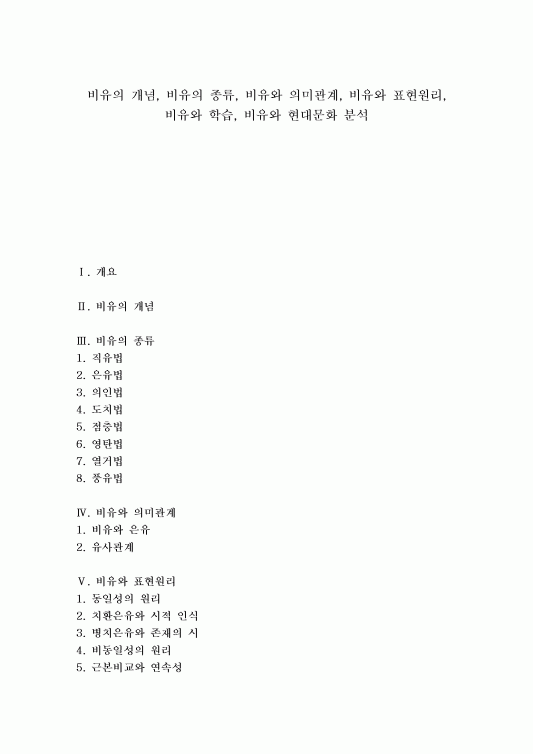 [비유][비유의 개념][비유의 종류][비유와 의미관계][비유와 표현원리][비유와 학습][비유와 현대문화]비유의 개념, 비유의 종류, 비유와 의미관계, 비유와 표현원리, 비유와 학습, 비유와 현대문화 분석(비유, 현대문화)