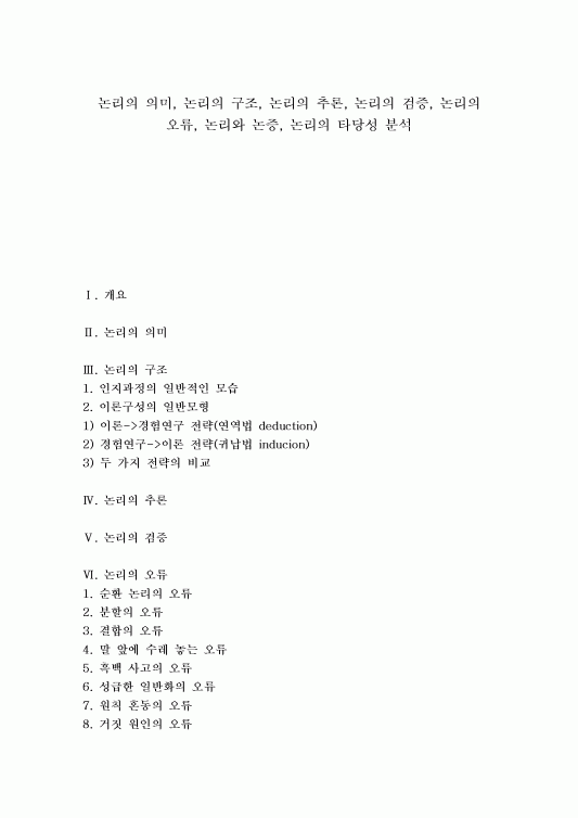 [논리][논리 의미][논리 구조][논리 추론][논리 검증][논리 오류][논증][타당성][추론][검증][오류][논제][논거]논리의 의미, 논리의 구조, 논리의 추론, 논리의 검증, 논리의 오류, 논리와 논증, 논리의 타당성