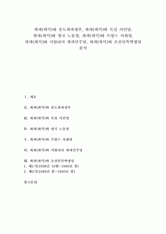 [좌파][좌익][중도좌파정부]좌파(좌익)와 중도좌파정부, 좌파(좌익)와 독일 사민당, 좌파(좌익)와 영국 노동당, 좌파(좌익)와 프랑스 사회당, 좌파(좌익)와 이탈리아 좌파민주당, 좌파(좌익)와 조선민족혁명당 분석