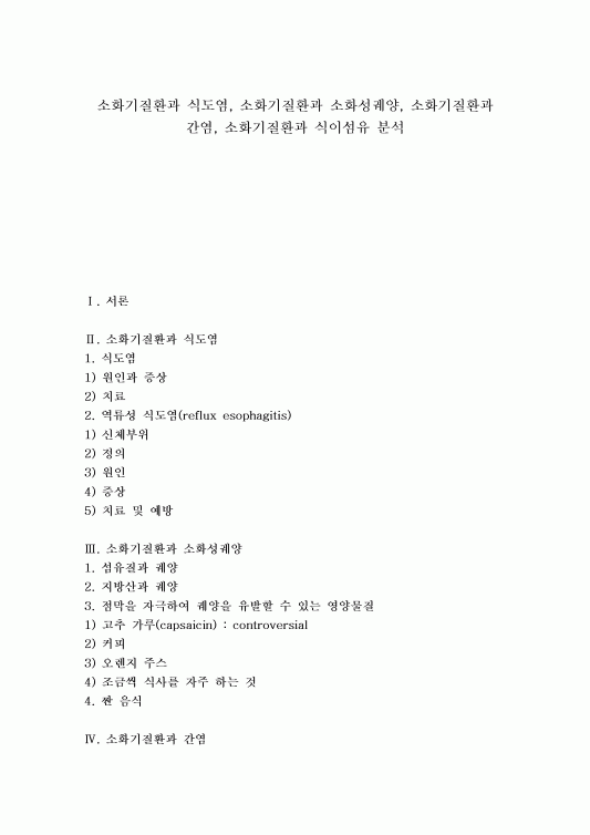 [소화기질환, 식도염, 소화성궤양, 간염, 식이섬유, 소화기, 궤양, 병태생리]소화기질환과 식도염, 소화기질환과 소화성궤양, 소화기질환과 간염, 소화기질환과 식이섬유 분석(소화기질환, 식도염, 소화성궤양)