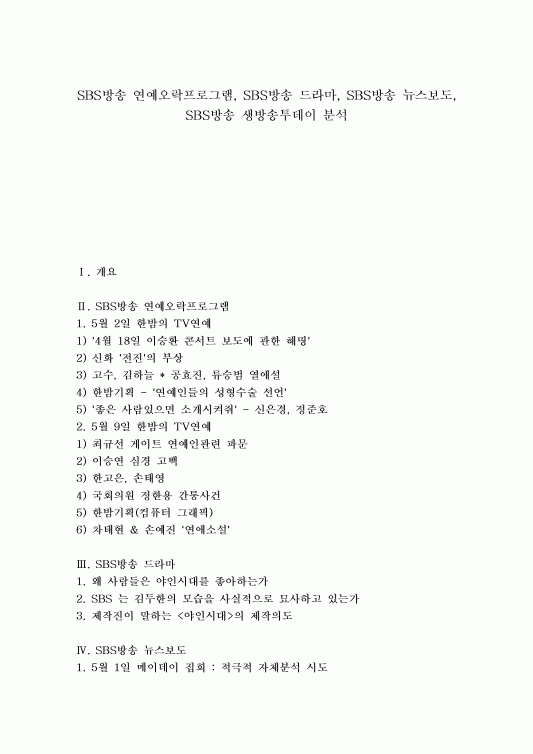 [SBS방송, SBS방송 연예오락프로그램, SBS방송 드라마, SBS방송 뉴스보도, SBS방송 생방송투데이]SBS방송 연예오락프로그램, SBS방송 드라마, SBS방송 뉴스보도, SBS방송 생방송투데이 분석(SBS방송)