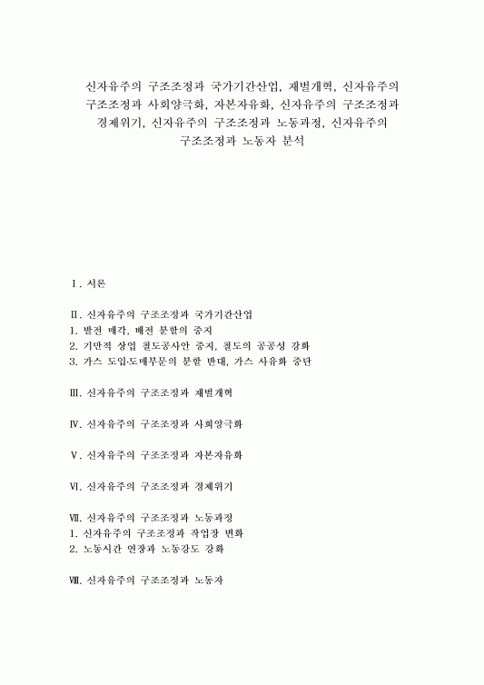 [신자유주의]신자유주의 구조조정과 국가기간산업, 재벌개혁, 신자유주의 구조조정과 사회양극화, 자본자유화, 신자유주의 구조조정과 경제위기, 신자유주의 구조조정과 노동과정, 신자유주의 구조조정과 노동자