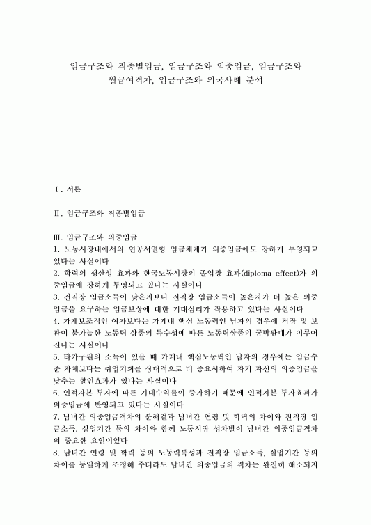 [임금구조, 임금구조와 직종별임금, 임금구조와 의중임금, 임금구조와 월급여격차, 임금구조와 외국사례]임금구조와 직종별임금, 임금구조와 의중임금, 임금구조와 월급여격차, 임금구조와 외국사례 분석(의중임금)