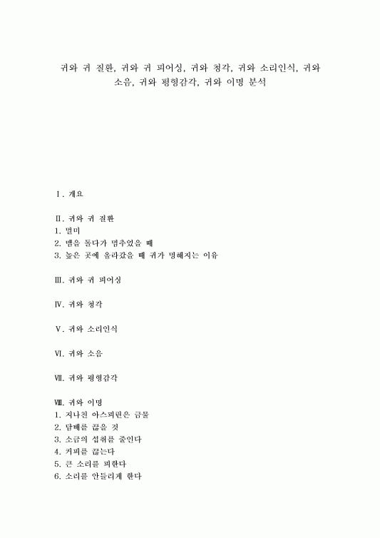 [귀, 귀와 귀 질환, 귀와 귀 피어싱, 귀와 청각, 귀와 소리인식, 귀와 소음, 귀와 평형감각, 귀와 이명, 청각]귀와 귀 질환, 귀와 귀 피어싱, 귀와 청각, 귀와 소리인식, 귀와 소음, 귀와 평형감각, 귀와 이명 분석