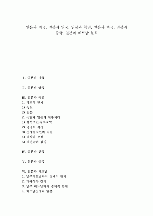 [일본, 일본과 미국, 일본과 영국, 일본과 독일, 일본과 한국, 일본과 중국, 일본과 베트남, 미국, 영국, 독일, 한국, 중국]일본과 미국, 일본과 영국, 일본과 독일, 일본과 한국, 일본과 중국, 일본과 베트남 분석