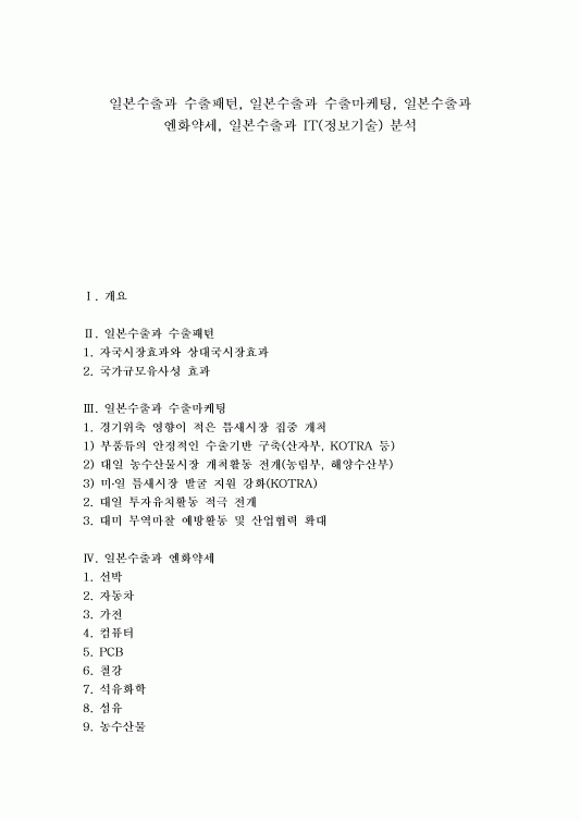 [일본수출, 일본수출과 수출패턴, 일본수출과 수출마케팅, 일본수출과 엔화약세, 일본수출과 IT(정보기술)]일본수출과 수출패턴, 일본수출과 수출마케팅, 일본수출과 엔화약세, 일본수출과 IT(정보기술) 분석