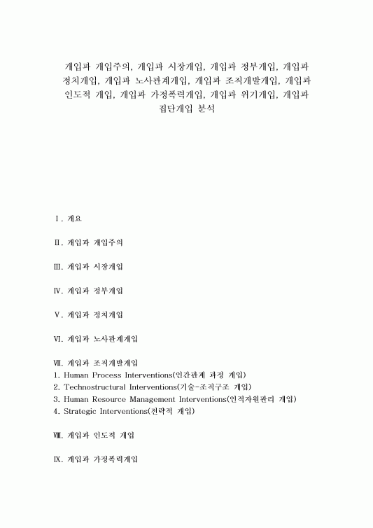 [개입, 개입주의]개입과 개입주의, 개입과 시장개입, 개입과 정부개입, 개입과 정치개입, 개입과 노사관계개입, 개입과 조직개발개입, 개입과 인도적 개입, 개입과 가정폭력개입, 개입과 위기개입, 개입과 집단개입