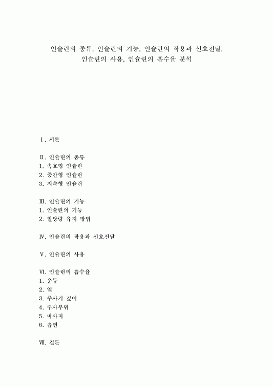 [인슐린][인슐린 종류][인슐린 기능][인슐린 작용][인슐린 신호전달][인슐린 사용][인슐린 흡수율]인슐린의 종류, 인슐린의 기능, 인슐린의 작용, 인슐린의 신호전달, 인슐린의 사용, 인슐린의 흡수율 분석(인슐린)