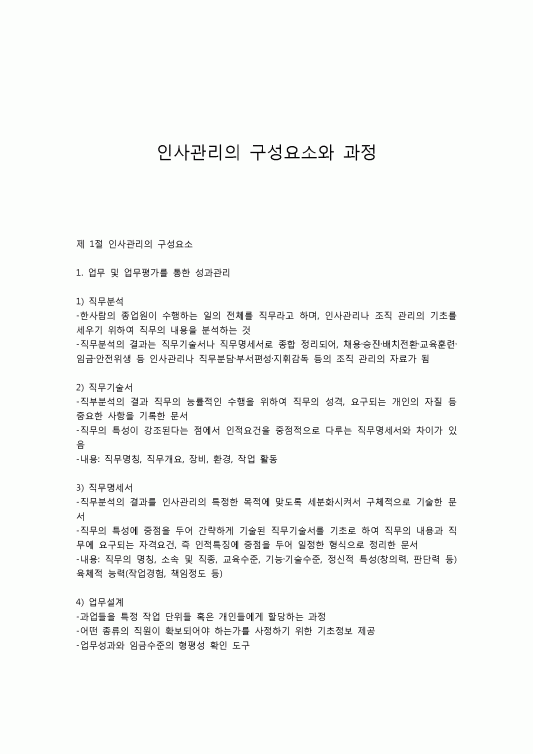 인사관리의 구성요소와 과정