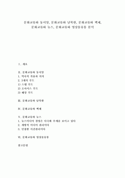 [문화교류, 문화교류와 동서양, 문화교류와 남북한, 문화교류와 백제, 문화교류와 뉴스, 영상물유통]문화교류와 동서양, 문화교류와 남북한, 문화교류와 백제, 문화교류와 뉴스, 문화교류와 영상물유통 분석